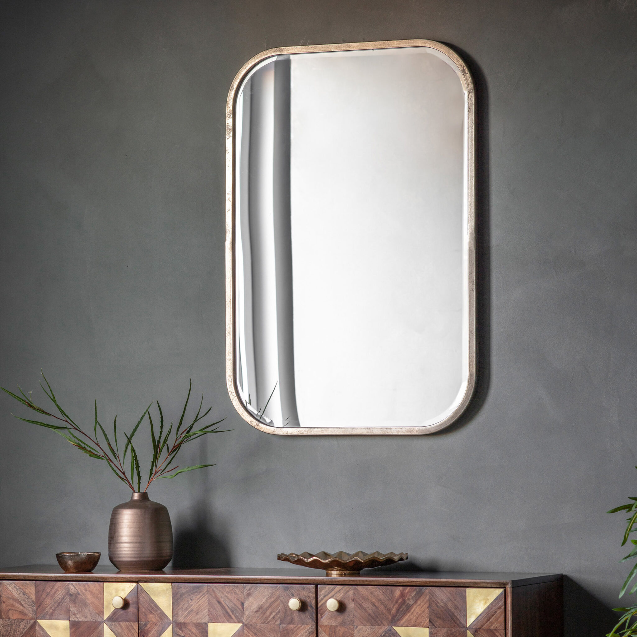 Curved Rectangular Champagne Silver Wall Mirror - Primrose & Plum
