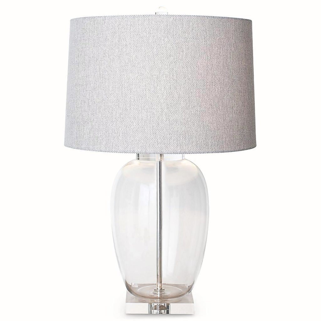 Textured Glass Table Lamp with Grey Velvet Shade - Primrose & Plum