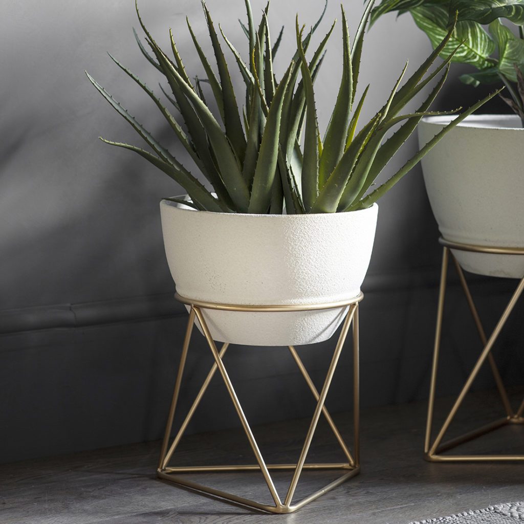 Set of Two Decorative White & Gold Planters - Primrose & Plum