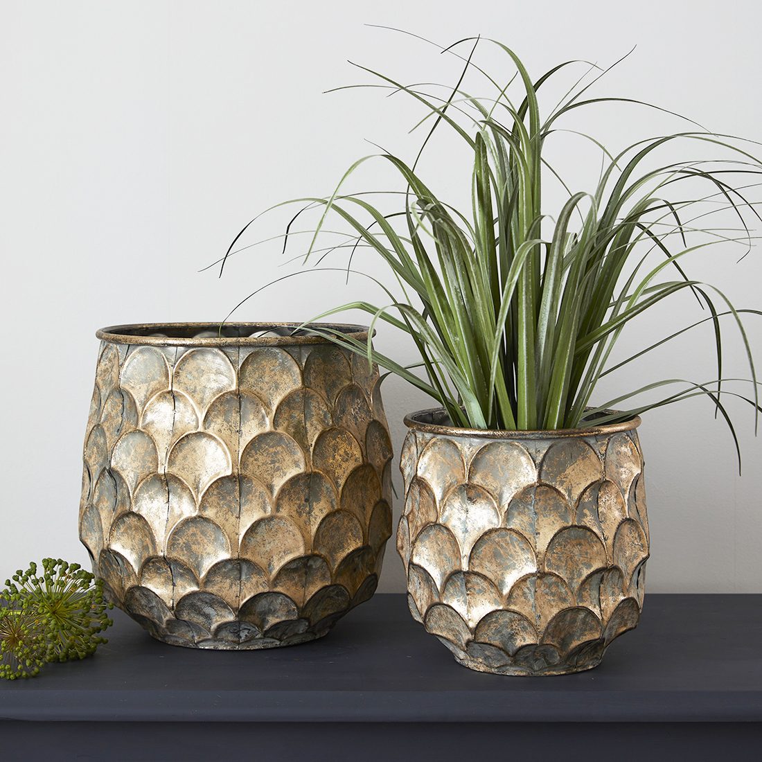 Set of Two Decorative White & Gold Planters - Primrose & Plum
