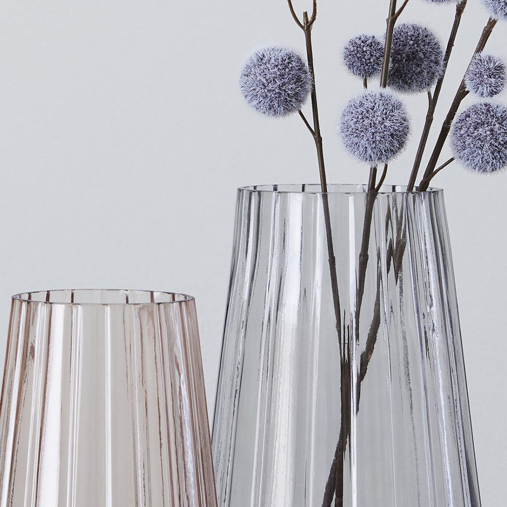 Tall Ribbed Glass Vases - Primrose & Plum