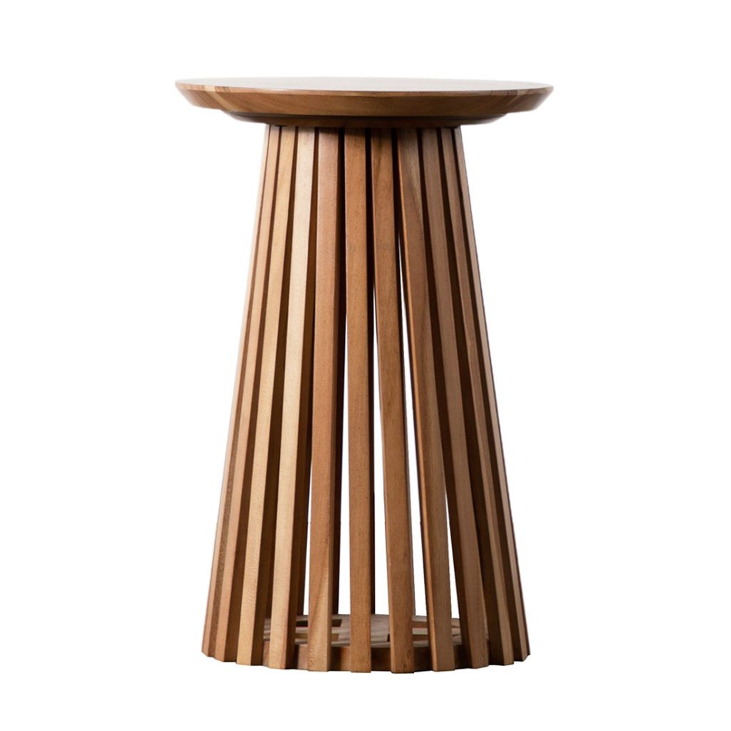 Natural Wooden Slatted Round Side Table - Primrose & Plum